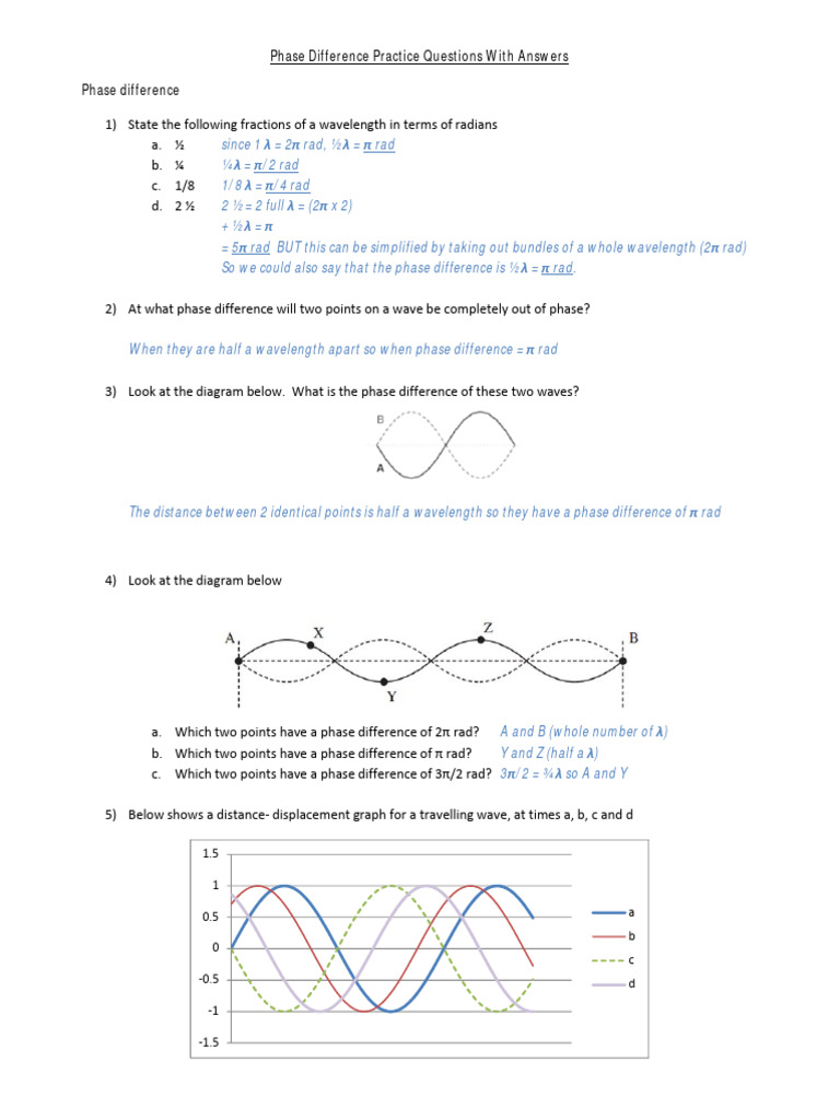 Phase Difference Practice Questions With Answers | PDF