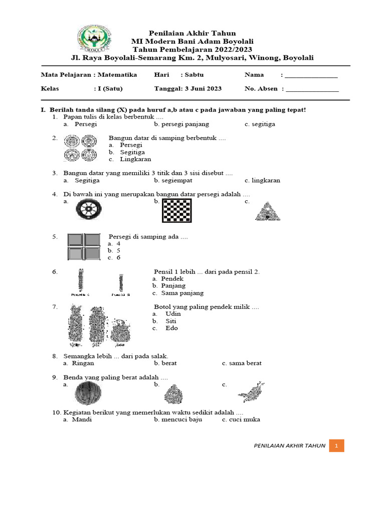 Matematika Kelas 1 Siap Print Pdf
