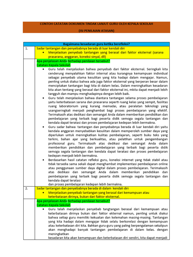 Contoh Isian Penilaian Atasan (Oleh KS) | PDF