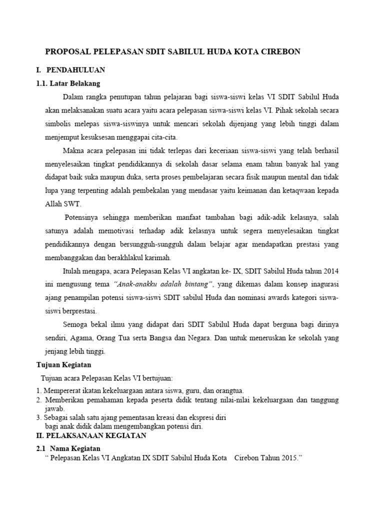 Proposal Pelepasan Sdit Sabilul Huda Kota Cirebon | PDF