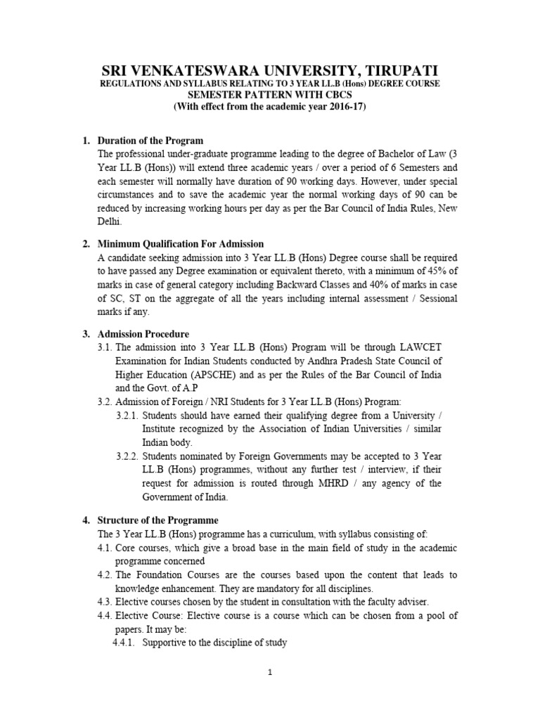 LL.B (Hons) Course Regulations | PDF | Tort | Crimes