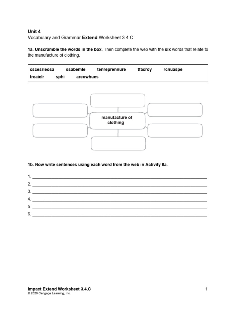 Impact 3 Unit 4 v and g Extend Worksheet 3.4.c | PDF | Clothing | Linguistics