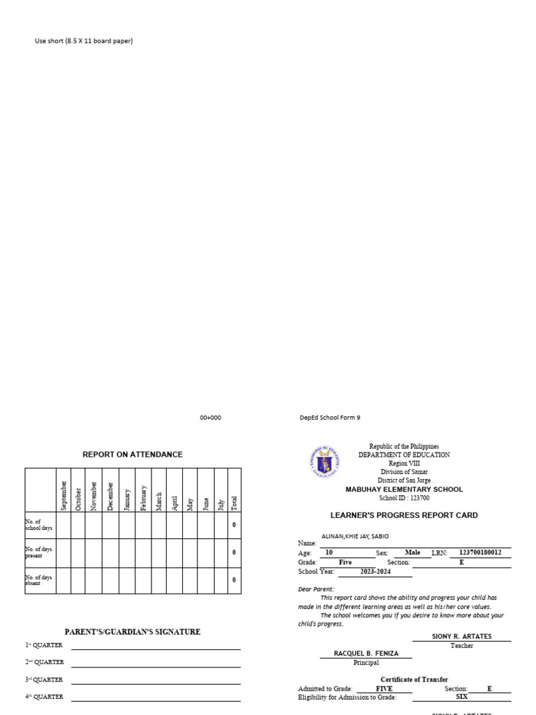 SF 9 Report Card Automated | PDF | Learning