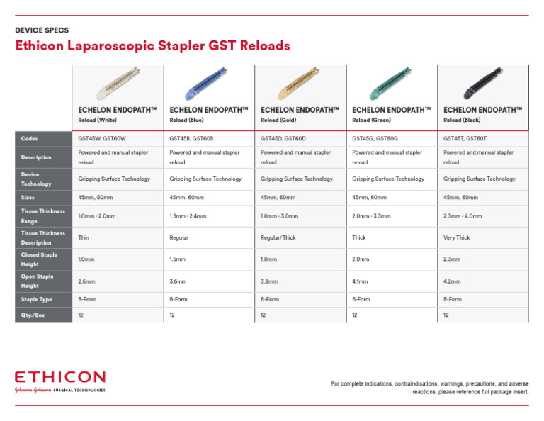Ethicon GST-Reload-Comparison-Table | PDF