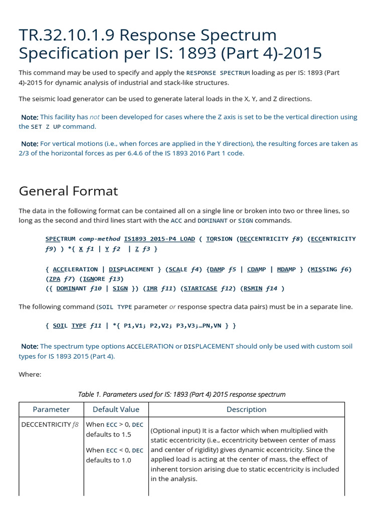 TR.32.10.1.9 Response Spectrum Specification Per IS - 1893 (Part 4 ...