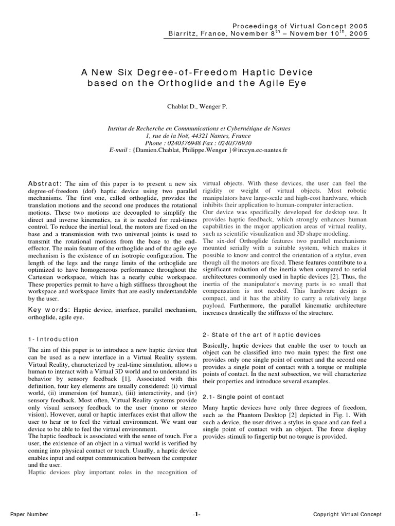 2005 - Wegner - Six Degree Haptics | PDF | Machines | Virtual Reality
