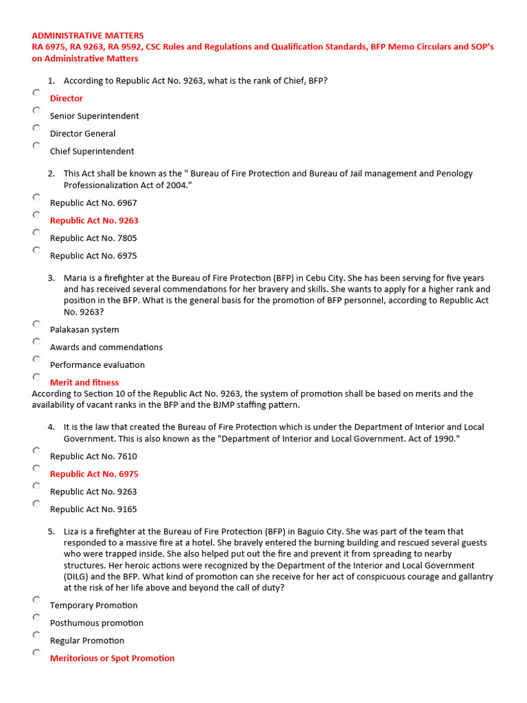 ADMINISTRATIVE MATTERS - RA 6975, RA 9263, RA 9592, CSC Rules and Regulations and Qualification ...