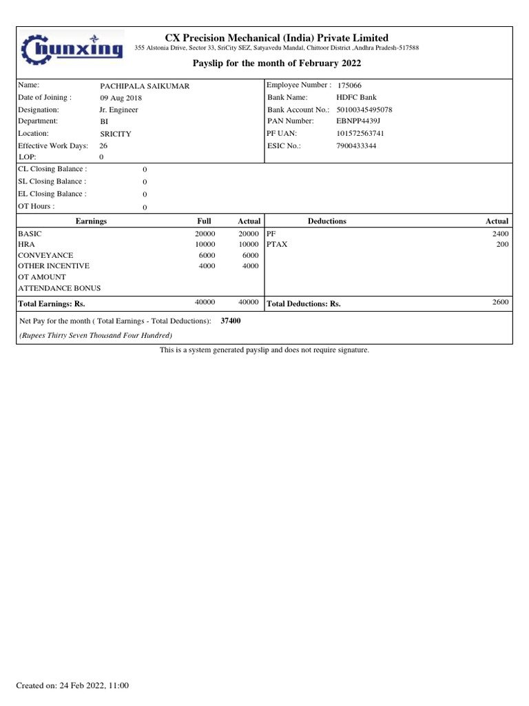 February 2022 Payslip | PDF