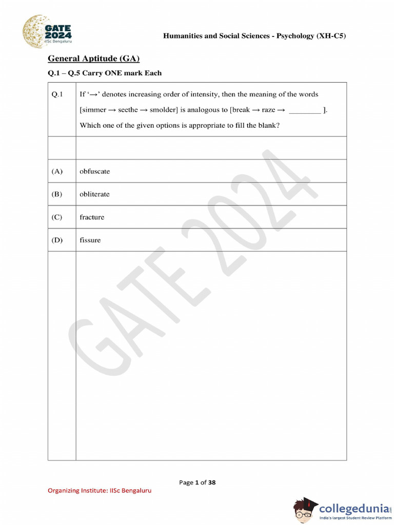 GATE 2024 Psychology XH C5 | PDF