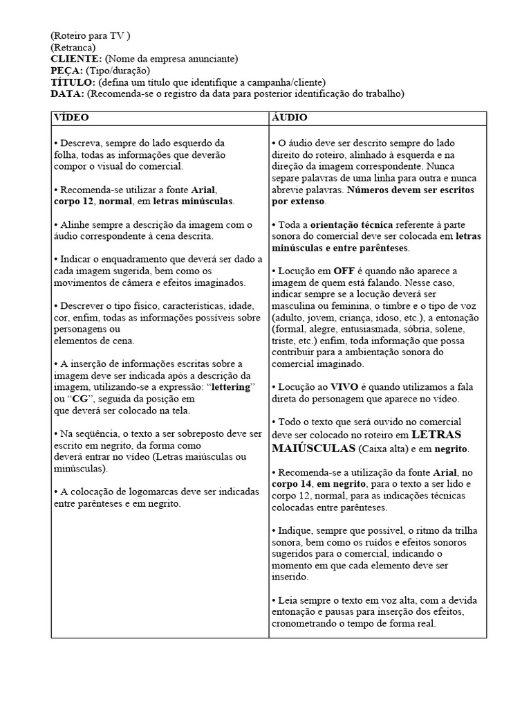 Roteiro para TV 090507162036 Phpapp02 | PDF | Roteiro | Caixa alta e caixa baixa