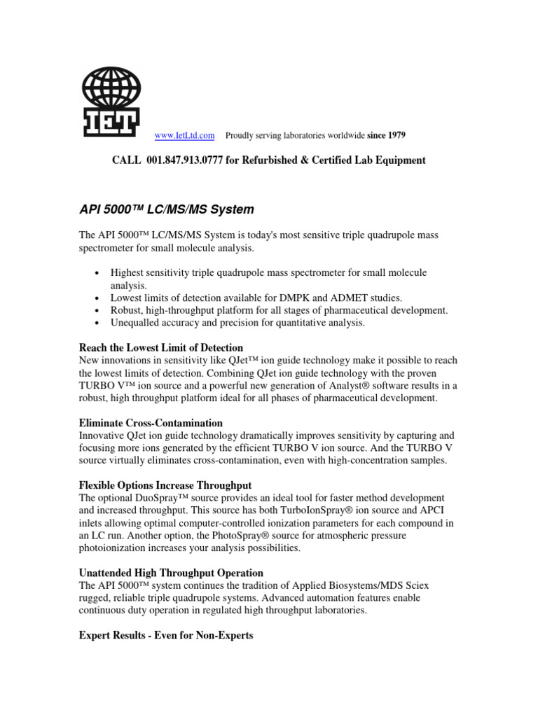 API 5000 Data Sheet | Download Free PDF | Scientific Techniques ...