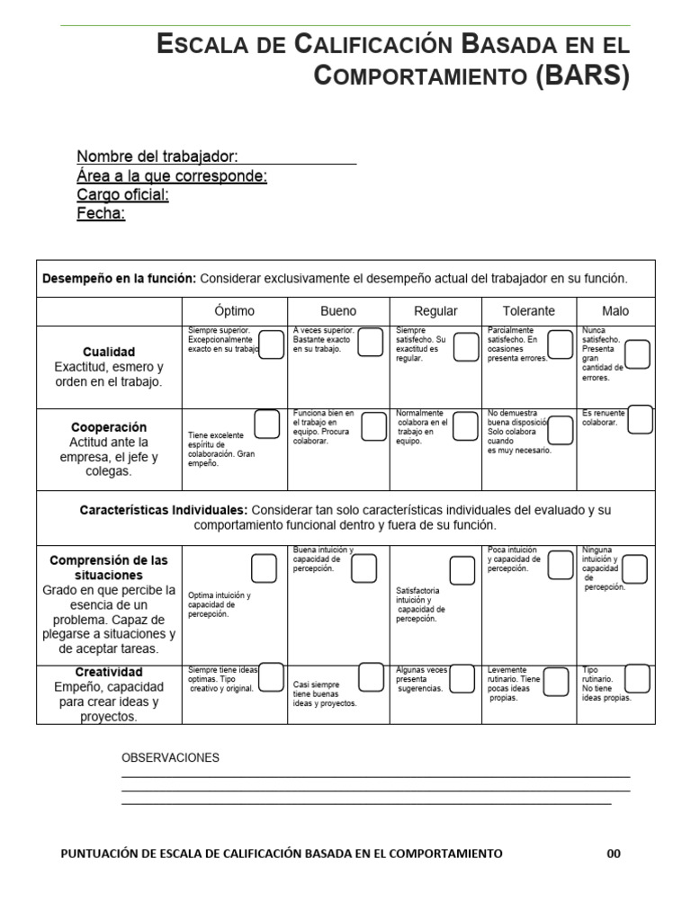 Escala de Calificación Basada en el Comportamiento | Descargar gratis ...