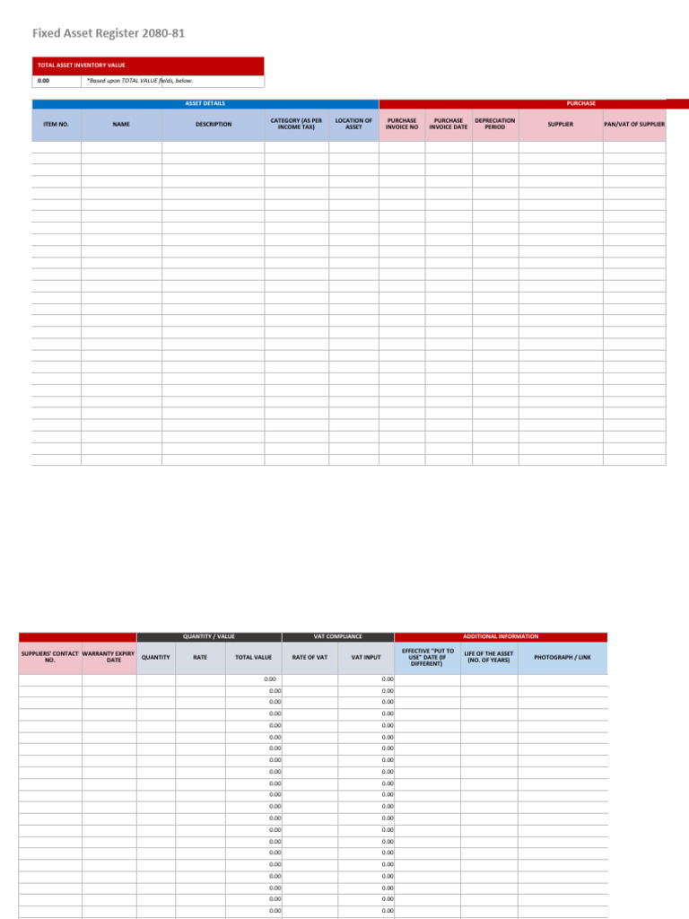Fixed Asset Register 1 | PDF | Value Added Tax | Fixed Asset