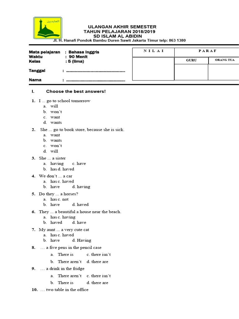 Uas Abidin 2018 | PDF | Language Arts & Discipline