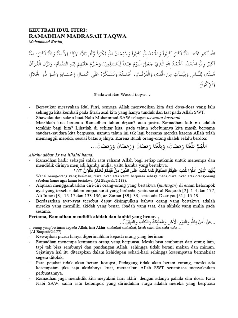 Khutbah Idul Fitri - Kosim | PDF