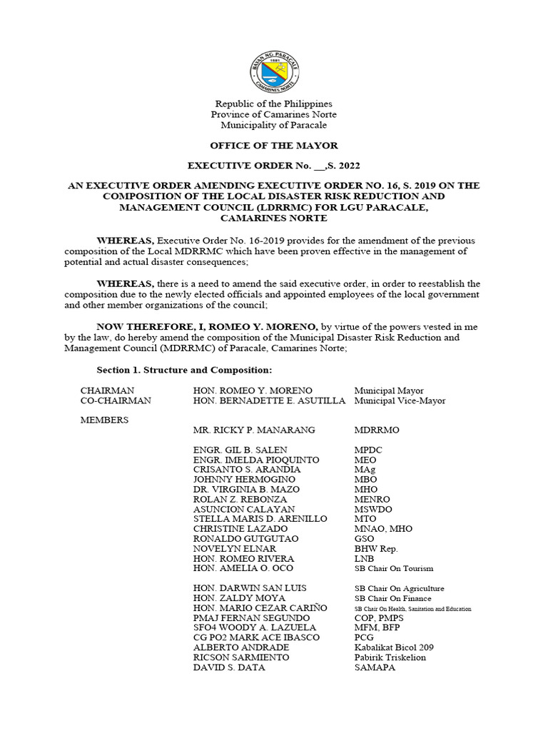 EO MDRRMC 2022 | PDF | Government Institutions | Government Related ...