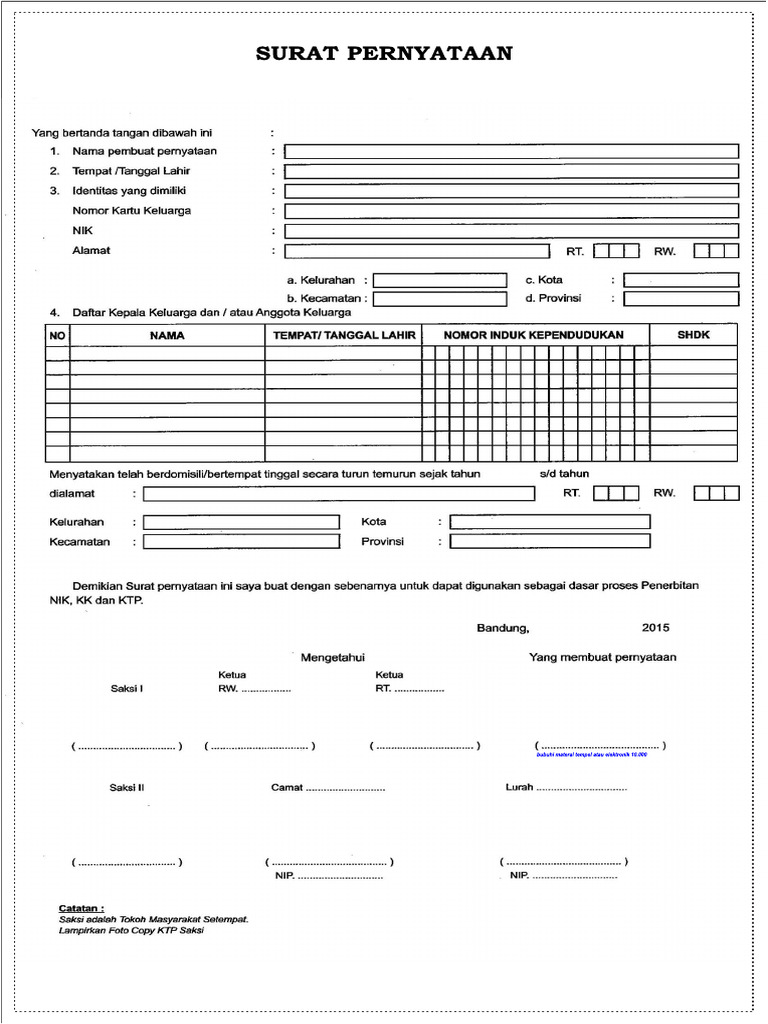 Surat Pernyataan Keterangan Bertempat Tinggal (SKBT) | PDF
