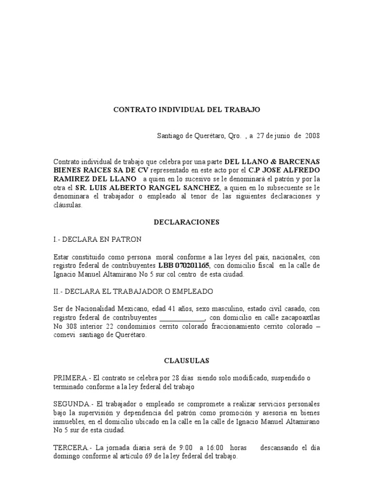 Contrato Individual de Trabajo | PDF | México | Gobierno