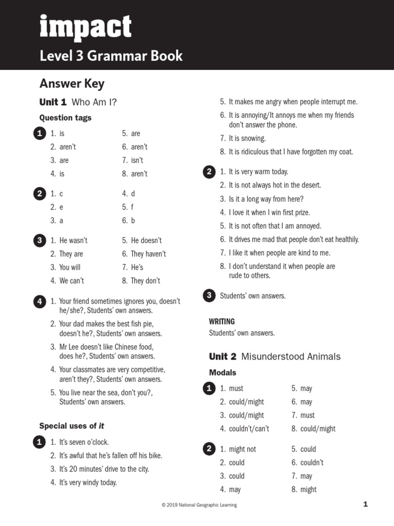 Impact 3 Workbook Answer Key | PDF