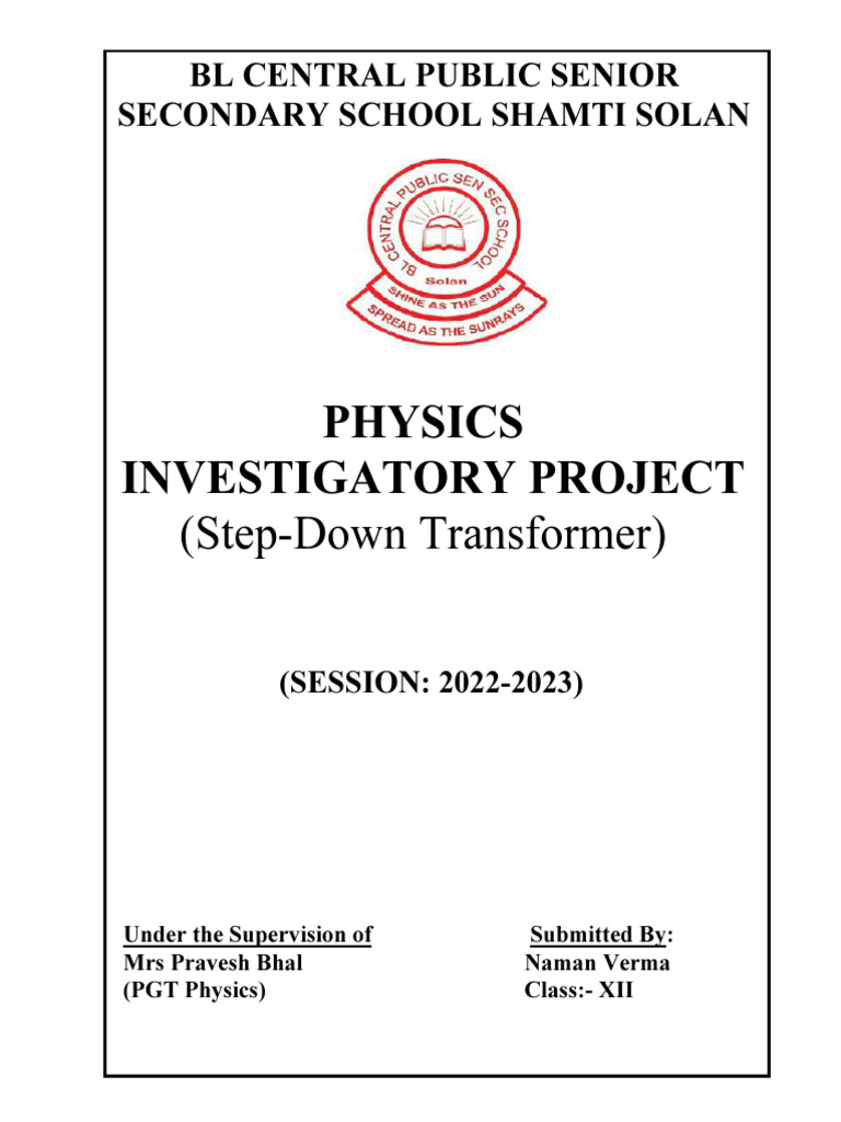 PHYSICS INVESTIGATORY PROJECT Step Down | PDF | Transformer | Inductor