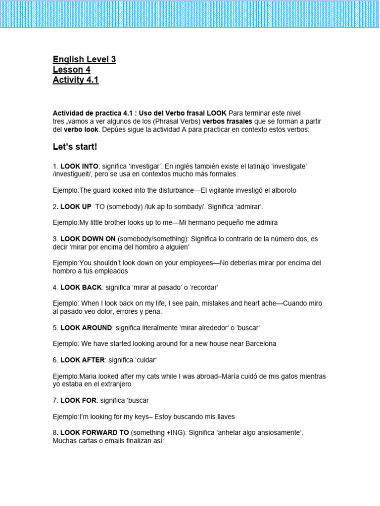 Phrasal Verbs con "LOOK" en Inglés | PDF | Lingüística