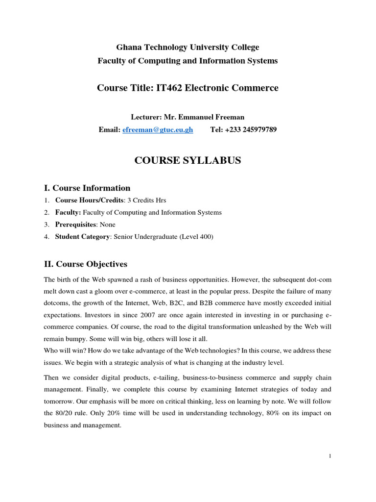 Course Outline - E-Commerce | PDF | E Commerce | Business