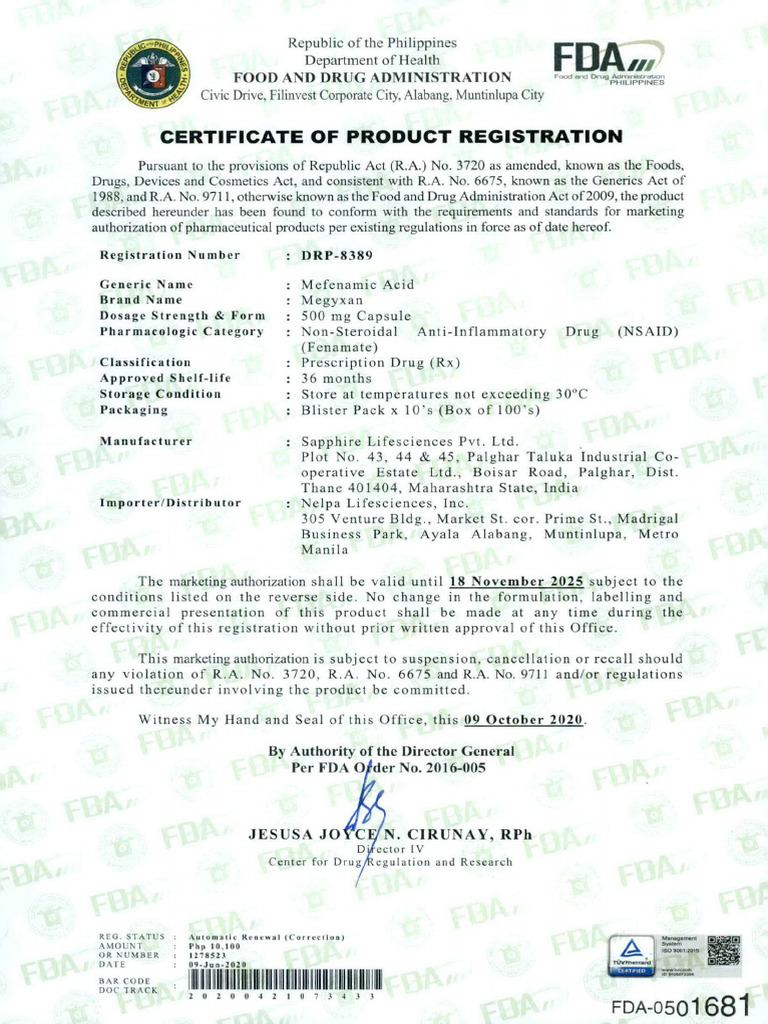 Mefenamic 500 MEGYXAN 11.18.25 | PDF