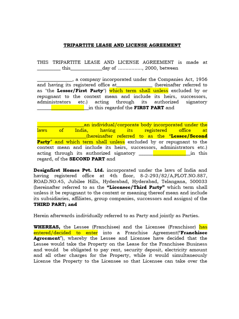 Tripartite Agreement | Download Free PDF | Lease | Landlord