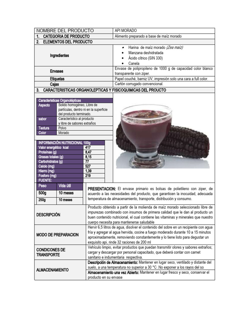 ficha tecnica MODELO (1) | PDF | Agua | Maíz