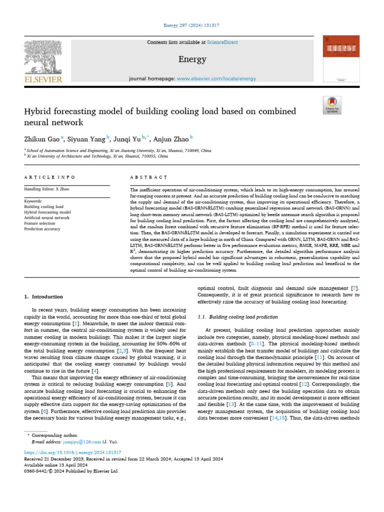 Hybrid Forecasting Model Of Building Cooling Load Based On Combined