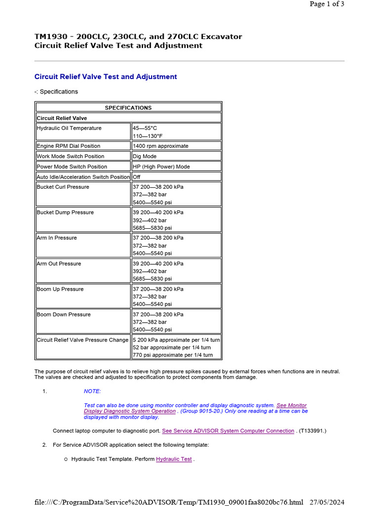 Circuit Relief Valve Test and Adjustment | PDF | Valve | Pressure