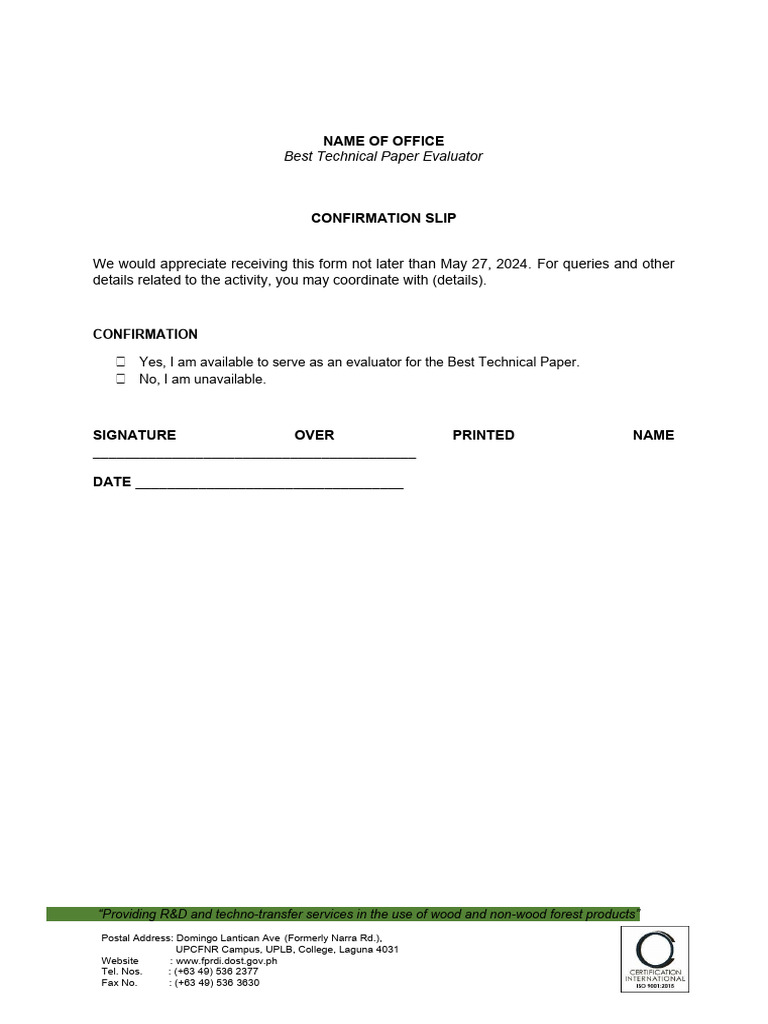 Sample Confirmation Slip | PDF