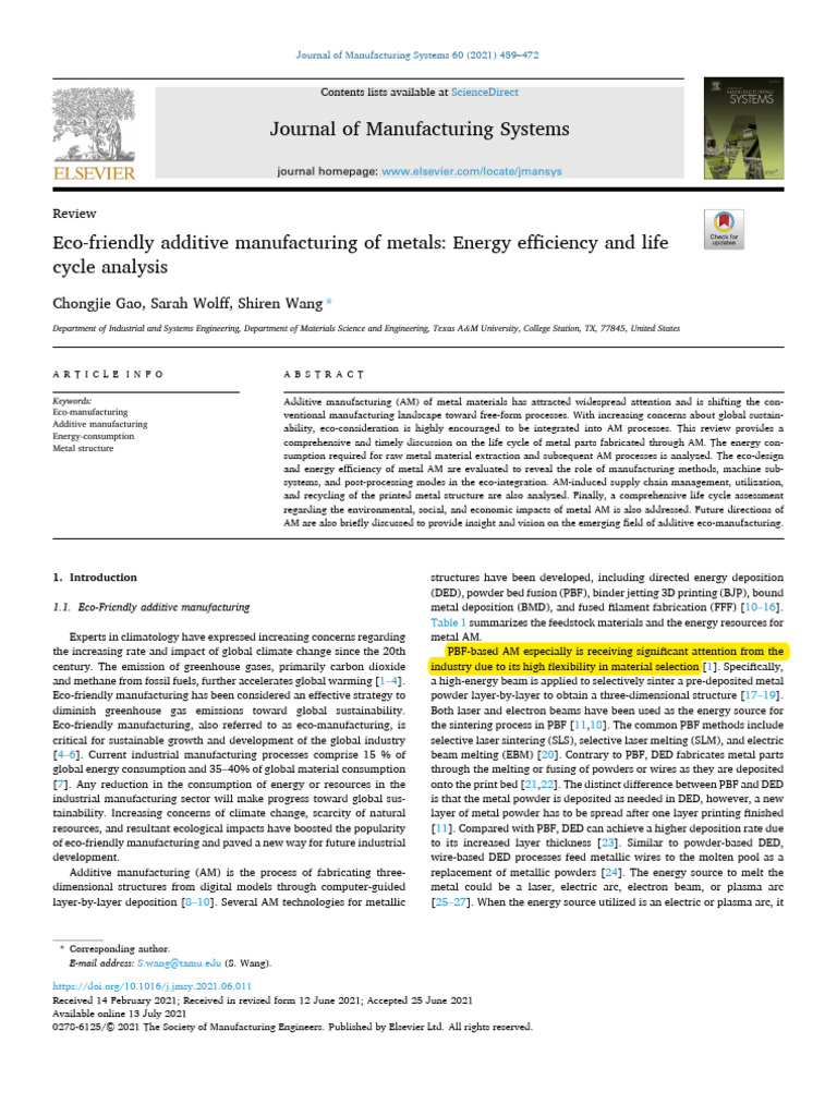 5 Eco-Friendly Additive Manufacturing of Metals Energy Efficiency and ...