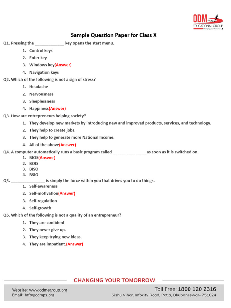 2 Sample Question Paper For Class X (Answer) | PDF | Spreadsheet ...