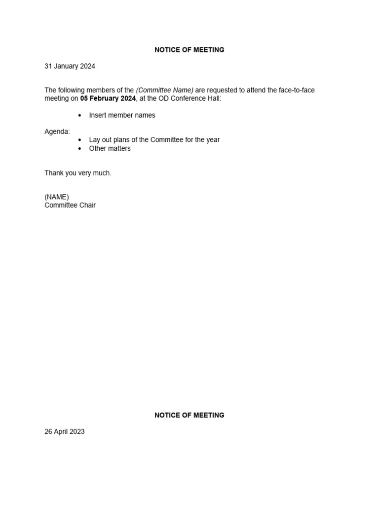 Sample Notice of Meeting | PDF