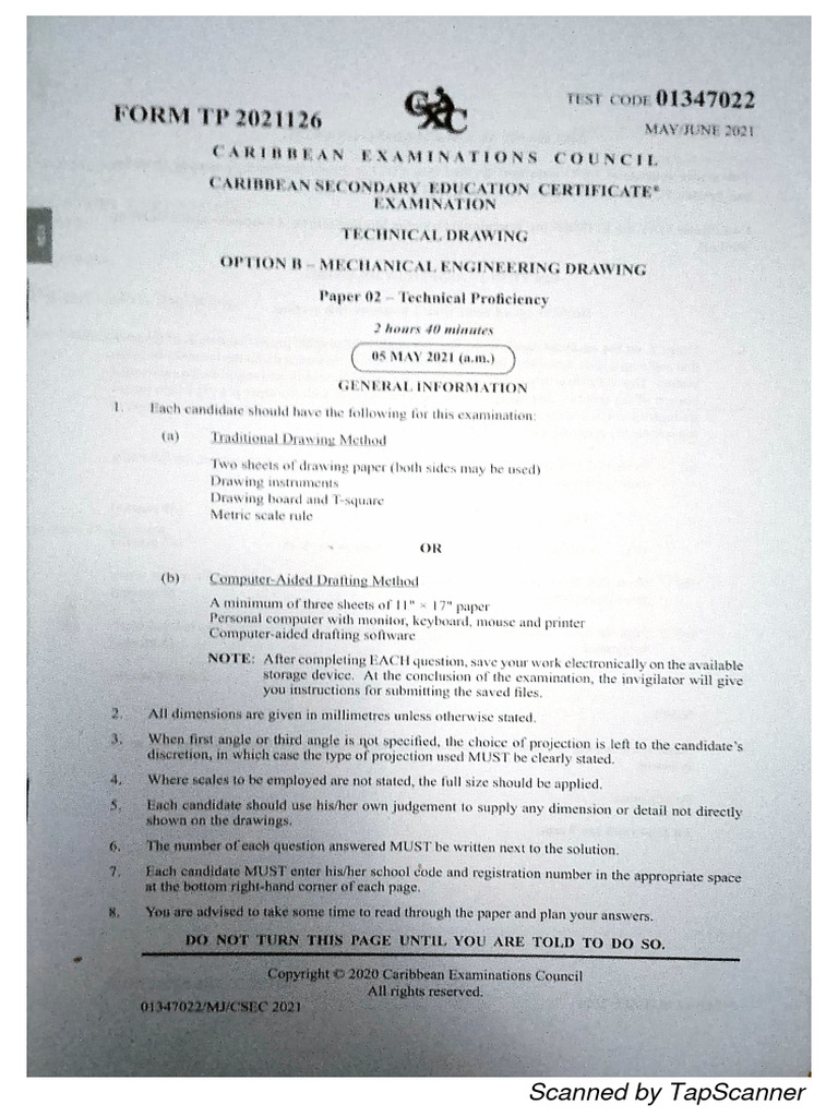 CSEC 2021 TD Past Paper | PDF