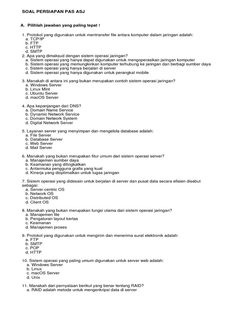 Soal dan Jawaban Persiapan PAS ASJ | PDF | Bisnis | Komputer