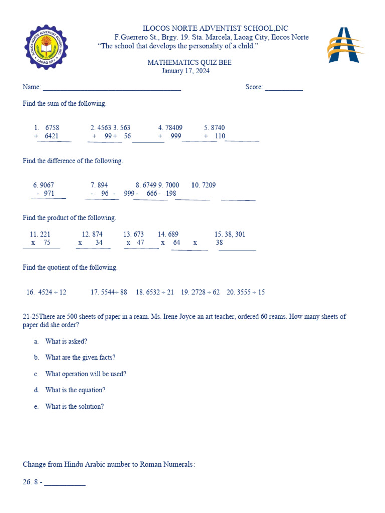 math 6 quiz bee | Download Free PDF | Mathematical Concepts | Number Theory