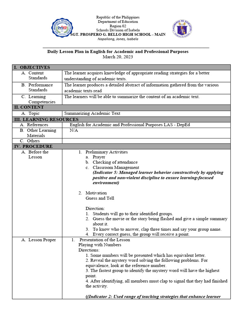 DLP Class Observation | PDF | Learning | Lesson Plan