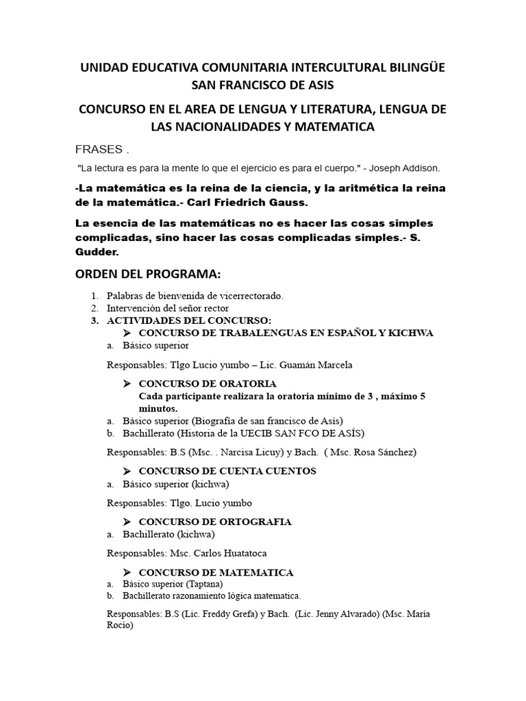 Programa de Concurso | PDF | Comunicación | Science