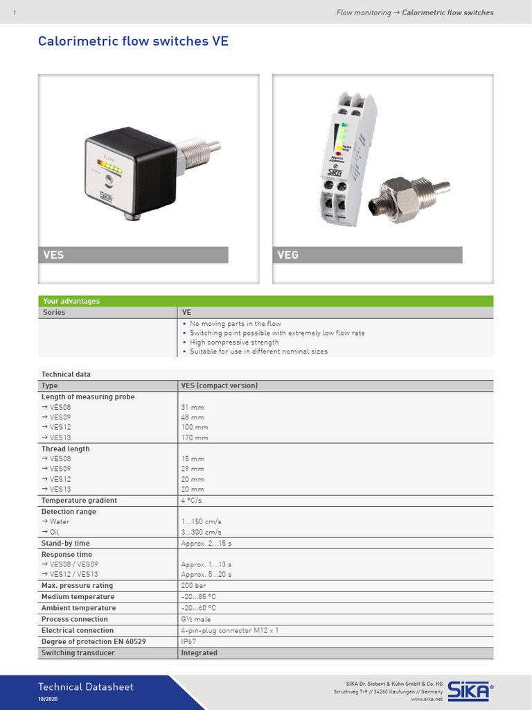 Datasheet Calorimetric Flow Sensors Sika | PDF | Relay | Electrical ...