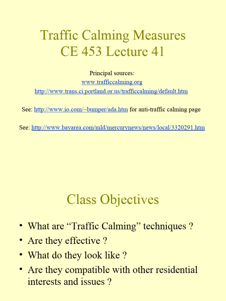 Traffic Calming Techniques Overview | PDF | Traffic | Intersection (Road)