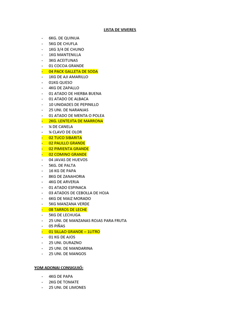 Lista de Viveres y Tensilios de Cocina | PDF | Alimentos | Cocina vegana