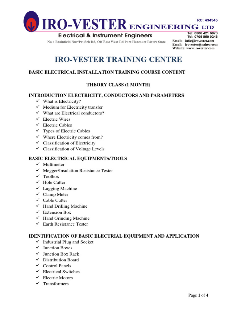 Electrical Installation Training Course Contentcentre | PDF | Electrical Wiring | Switch