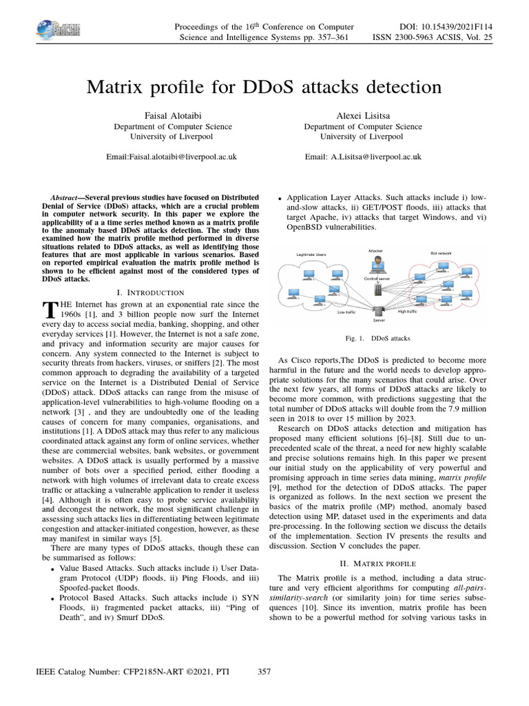 Matrix Profile For DDoS Attacks Detection | PDF | Denial Of Service ...