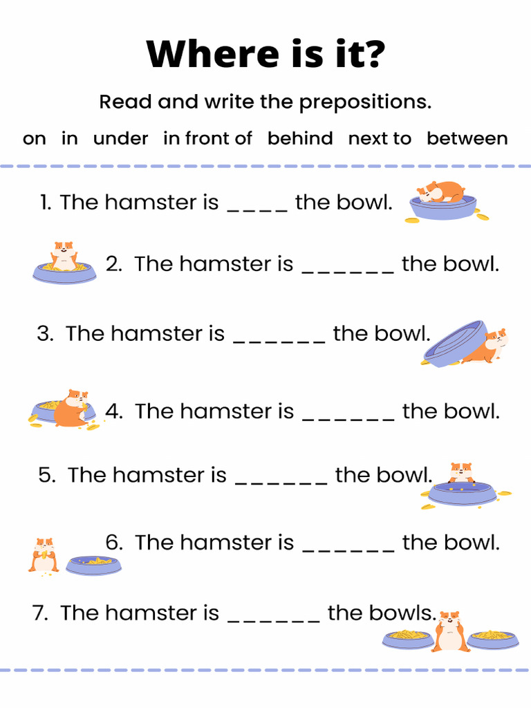Playful Prepositions of Place English Grammar Worksheet | PDF