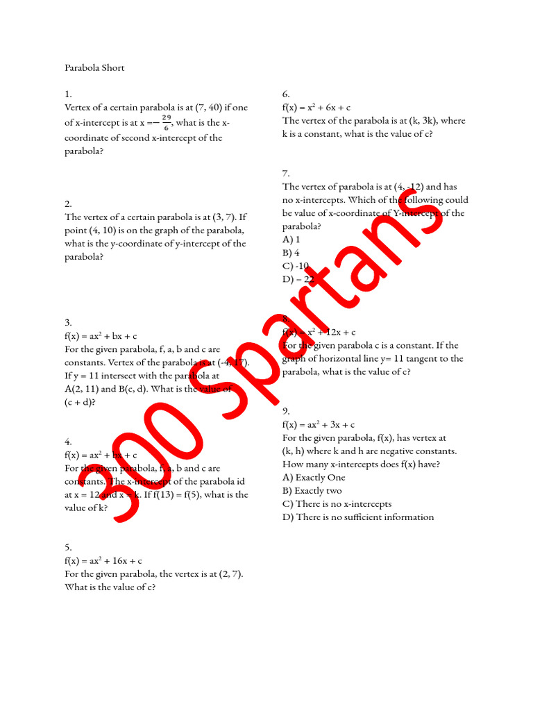 Parabola Short | Download Free PDF | Quadratic Equation | Elementary ...