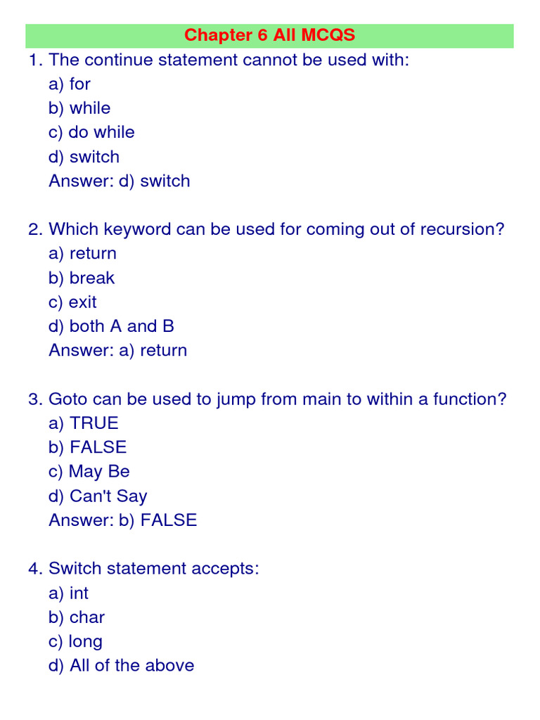 Chapter_6_All_MCQS | PDF | Control Flow | Mathematical Logic