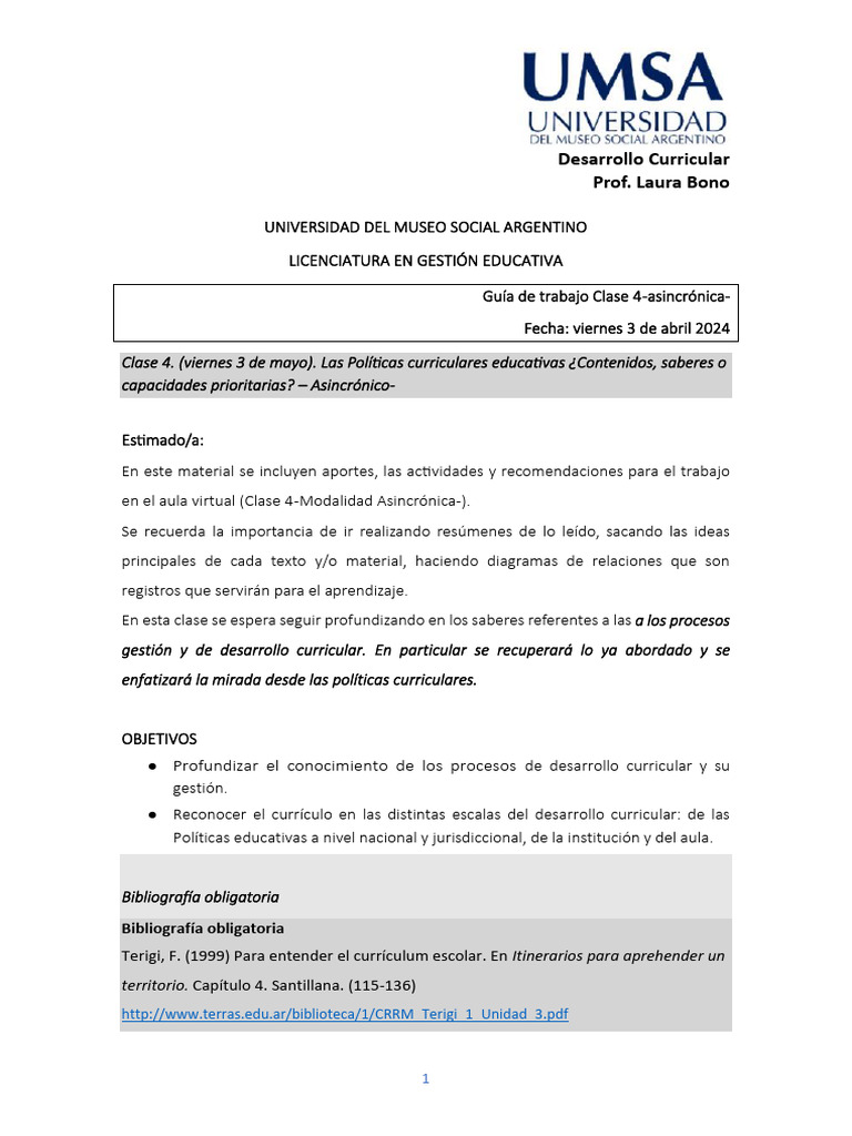 Guía de Trabajo Clase Virtual 2 DC UMSA 2024 - 3 de Mayo | PDF | Plan de estudios