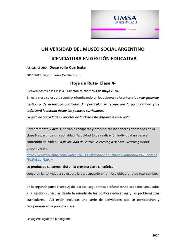 Hoja de Ruta DC Clase 4 UMSA 2024 | PDF | Plan de estudios | Aprendizaje